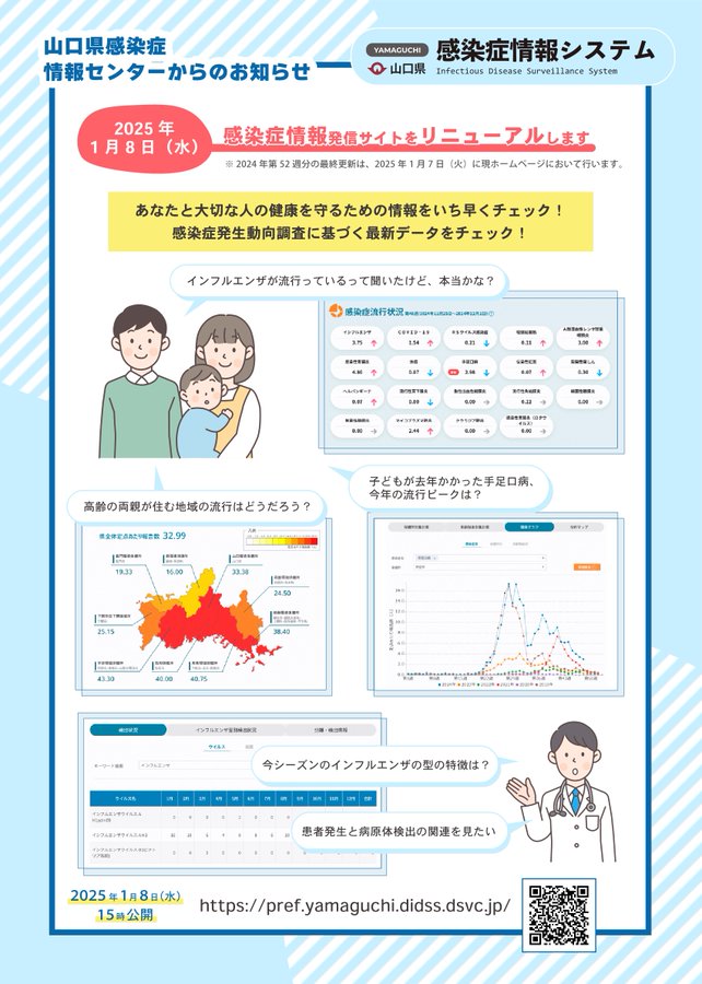 感染症情報発信サイト #山口県感染症情報システム が公開されました #インフルエンザ などの #感染症 が流行っている #地域 や #流行状況 ...